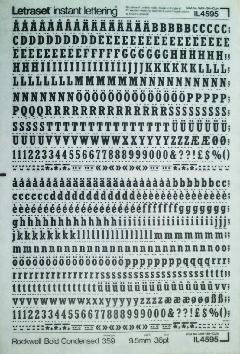 ROCKWELL BOLD CONDENSED 395 (36pt/48pt) Letraset Vintage Rub on Letter ...