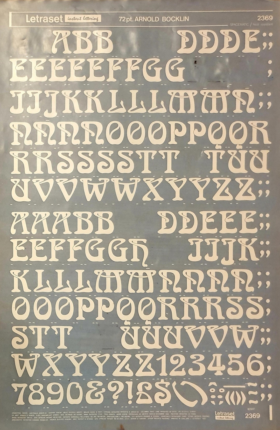 White ARNOLD BOCKLIN (36pt/72pt) Letraset Rub on Letter/number ...