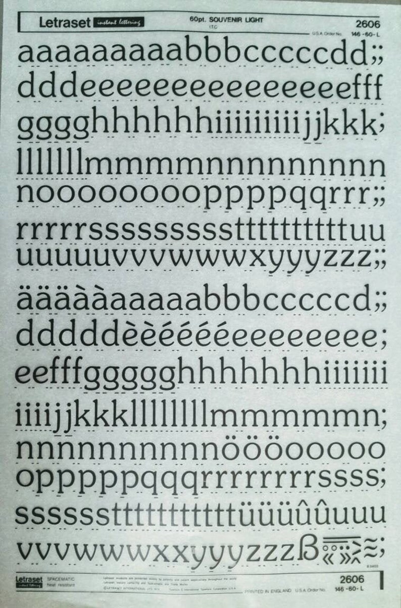 SOUVENIR LIGHT (24pt/36pt/48pt/60pt/72pt) Letraset Instant Rub on Dry ...