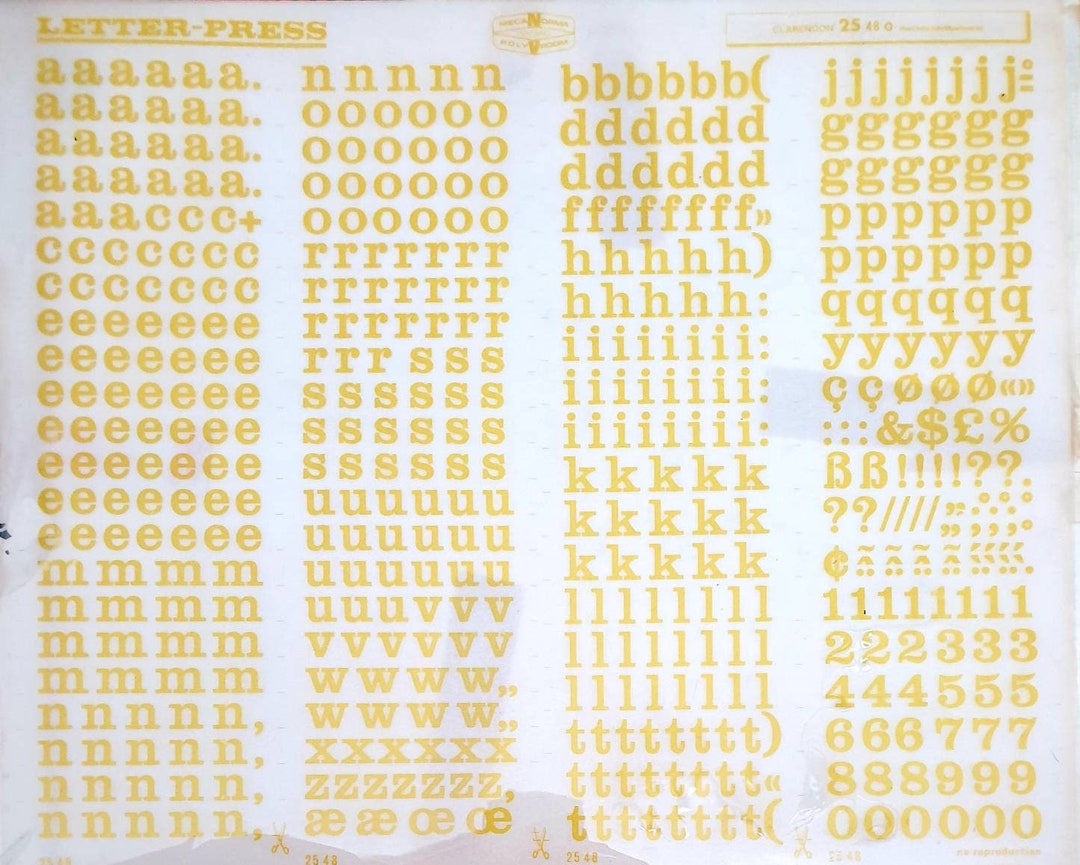 CLARENDON YELLOW Transfers for Transparencies 48pt/36pt - Etsy UK