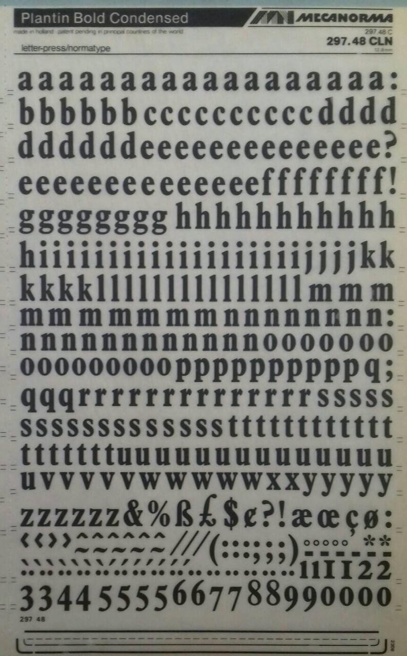 PLANTIN BOLD CONDENSED (10pt/12pt/20pt/24pt/36pt) Mecanorma Letter ...