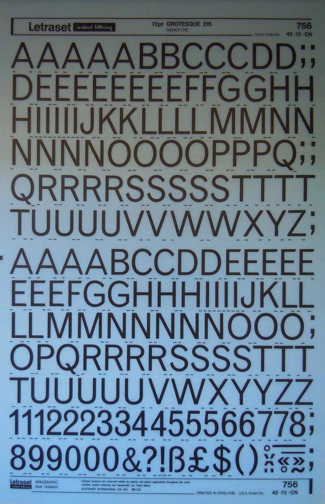GROTESQUE 215 - Letraset Vintage Instant Rub on Letter Transfers ...