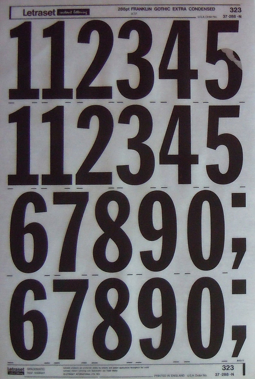 FRANKLIN GOTHIC Numbers (30pt/72pt) Instant Transfer Rub on Dry NUMERAL ...