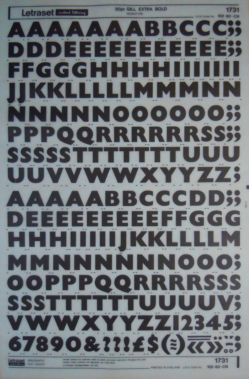 GILL SANS Extra BOLD- Letraset Instant Rub on Letter Transfers (choose ...
