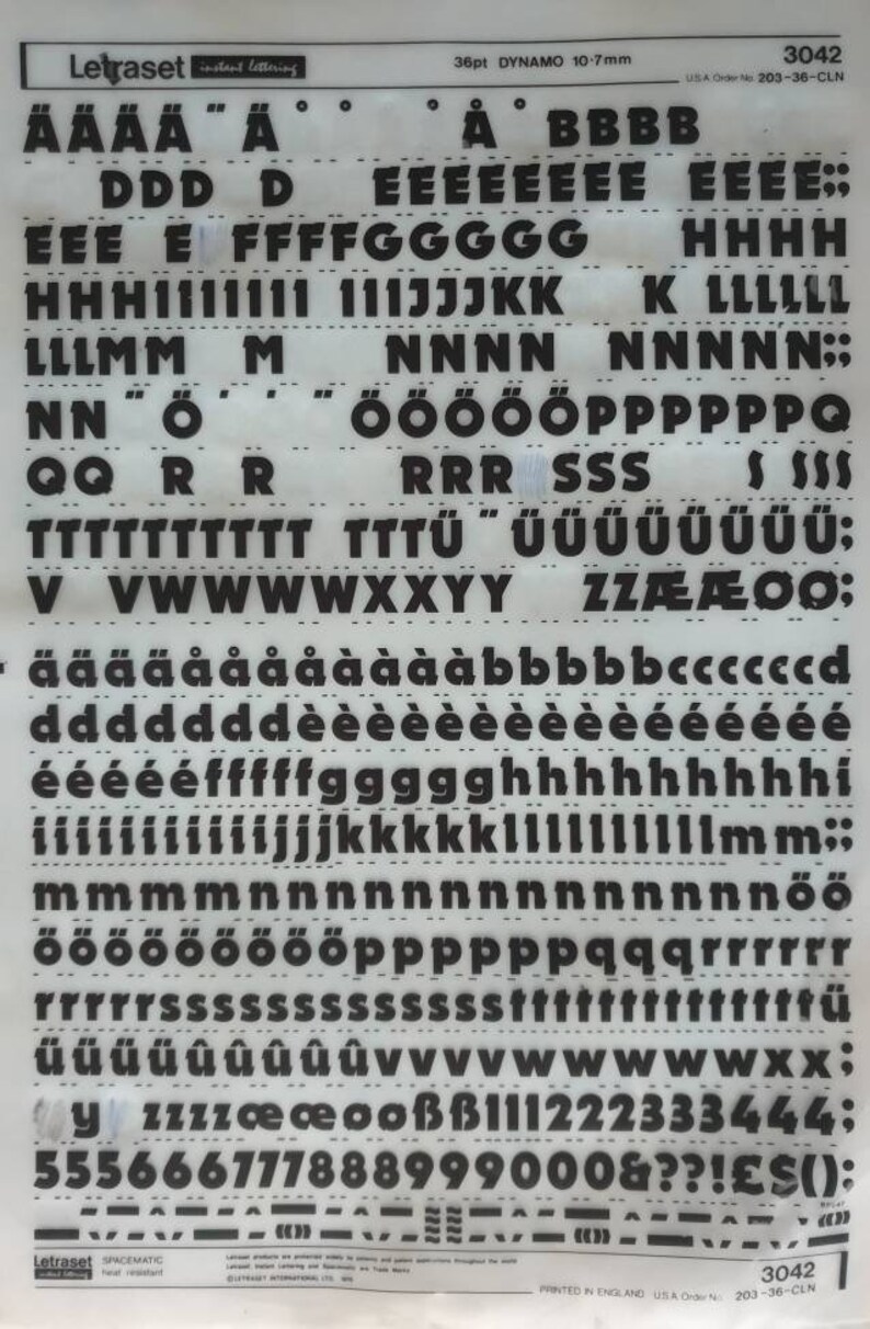 DYNAMO (30pt - 84pt) Letraset Vintage Instant Rub on Letter Transfers ...