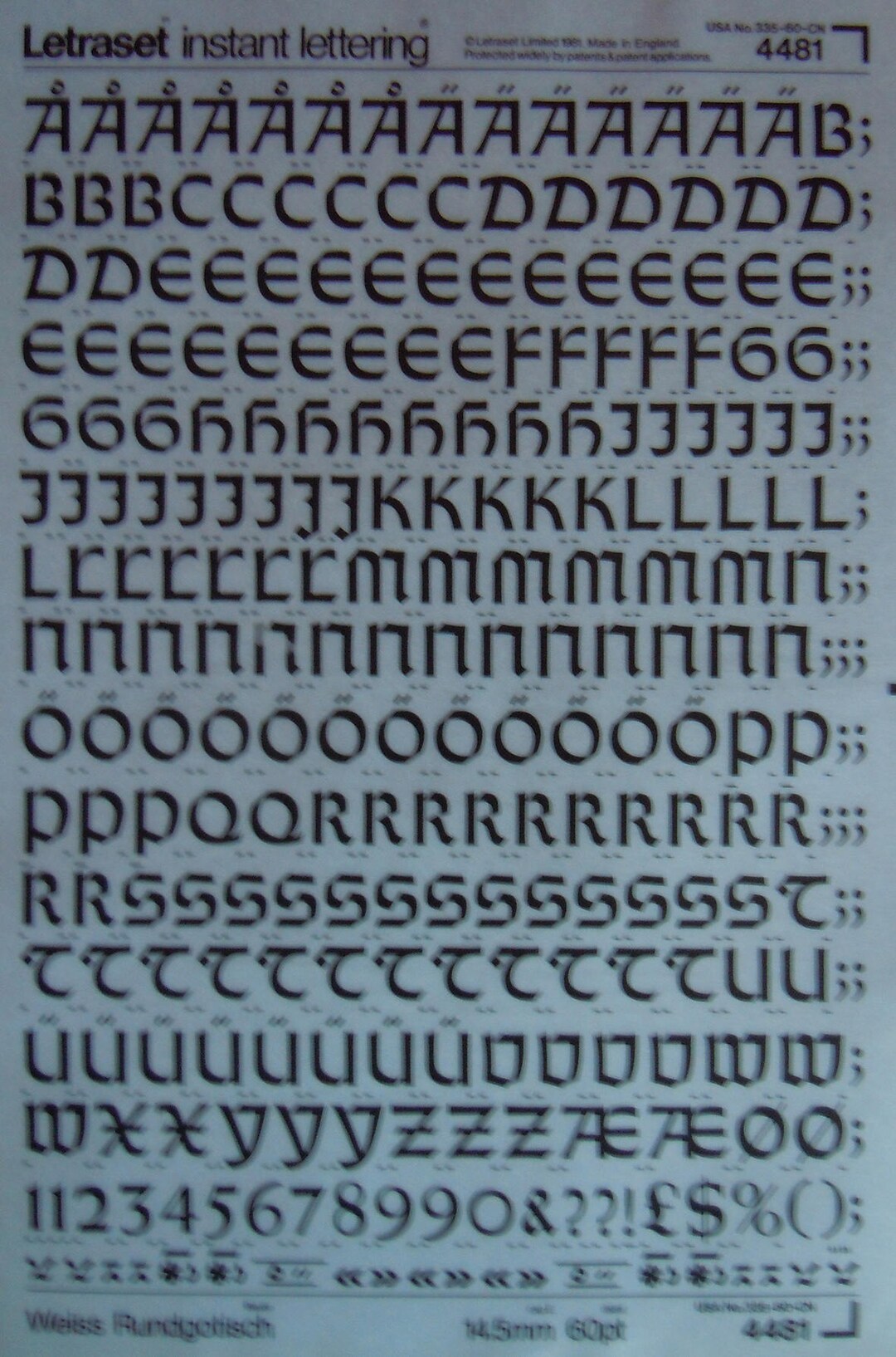 LETRASET Instant Rub on Letter Transfers Weiss Rundgotisch (various ...