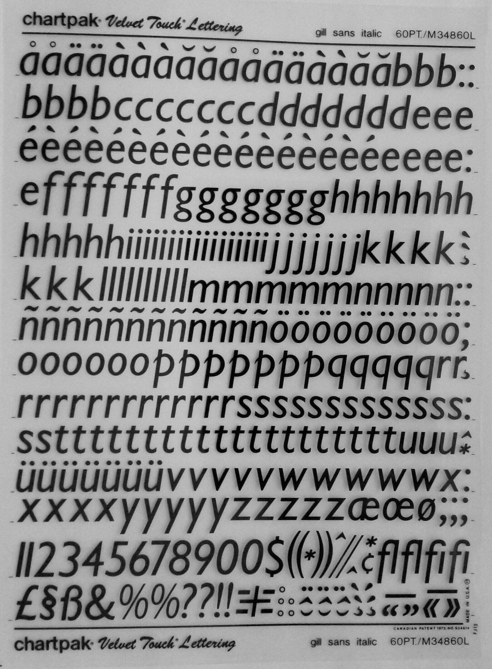 GILL SANS ITALIC - Chartpak Letter/number Vintage Dry Rub on Transfers ...