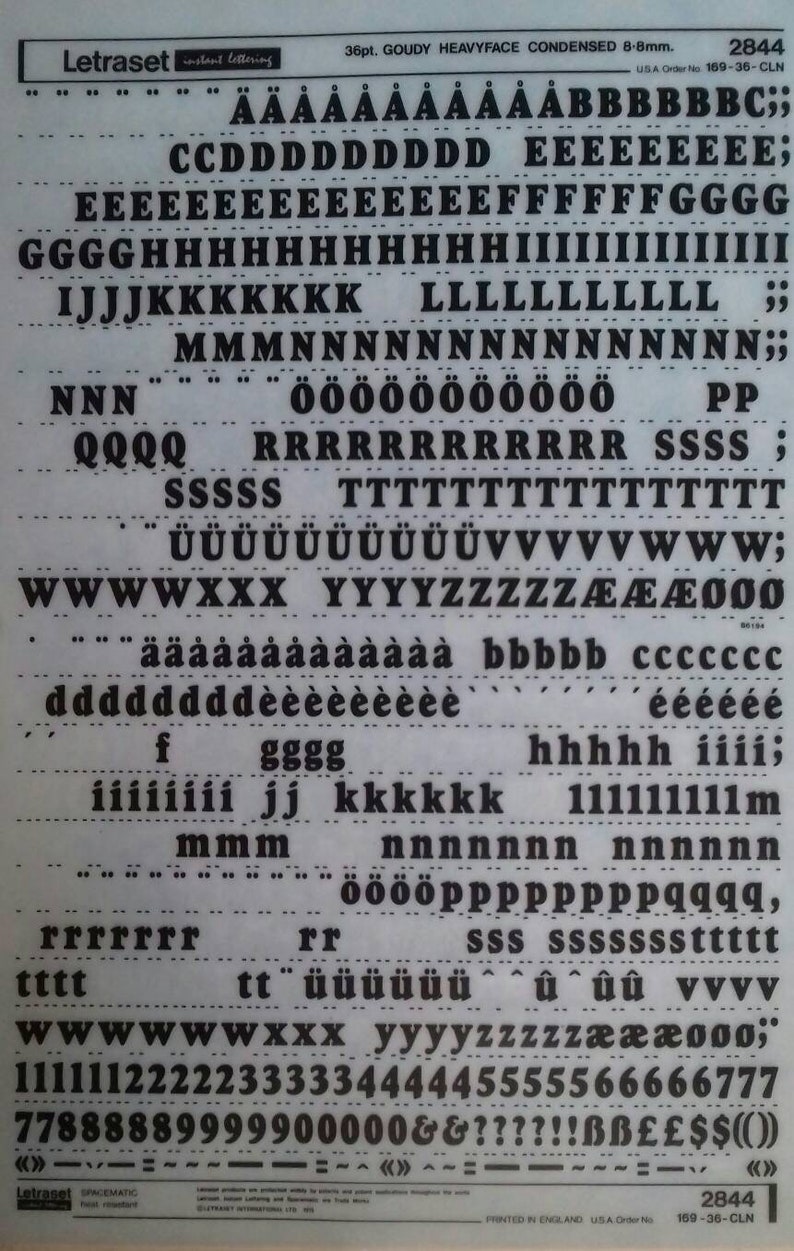 GOUDY HEAVYFACE CONDENSED - Letraset Instant Rub on Letter Transfers ...