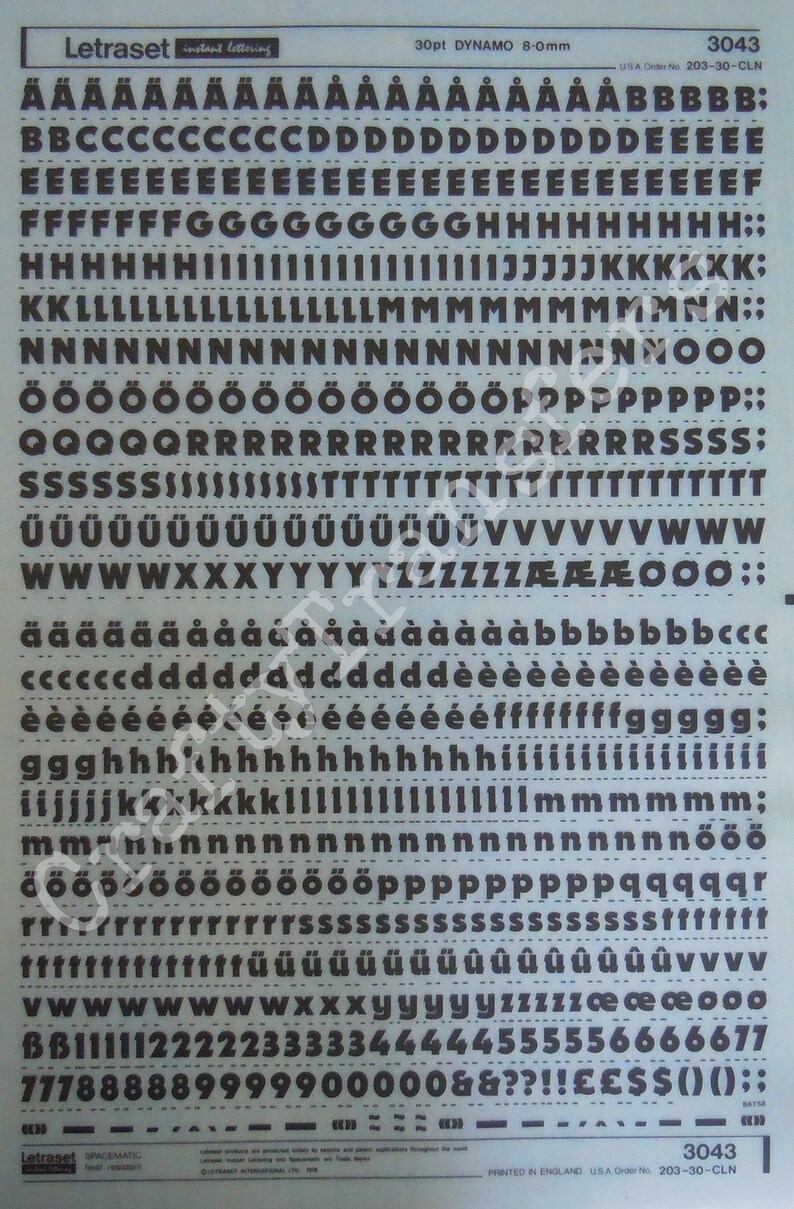 DYNAMO (30pt - 84pt) Letraset Vintage Instant Rub on Letter Transfers ...
