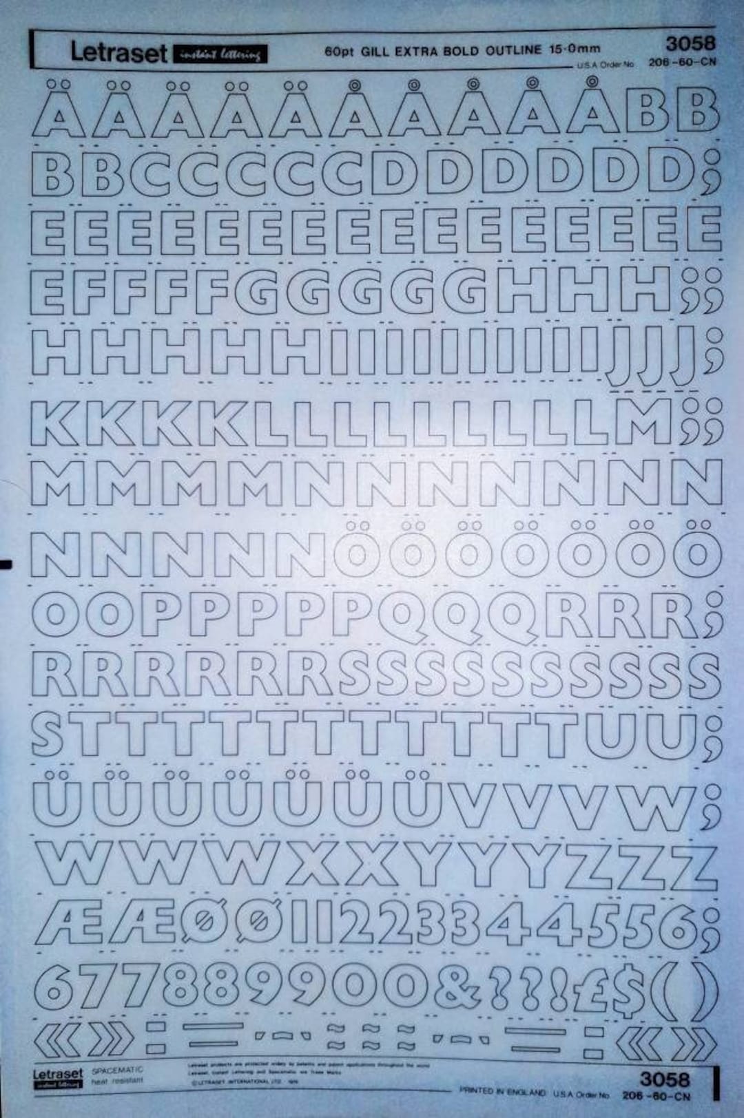 GILL EXTRA Bold OUTLINE - Letraset Instant Rub on Letter Transfers ...