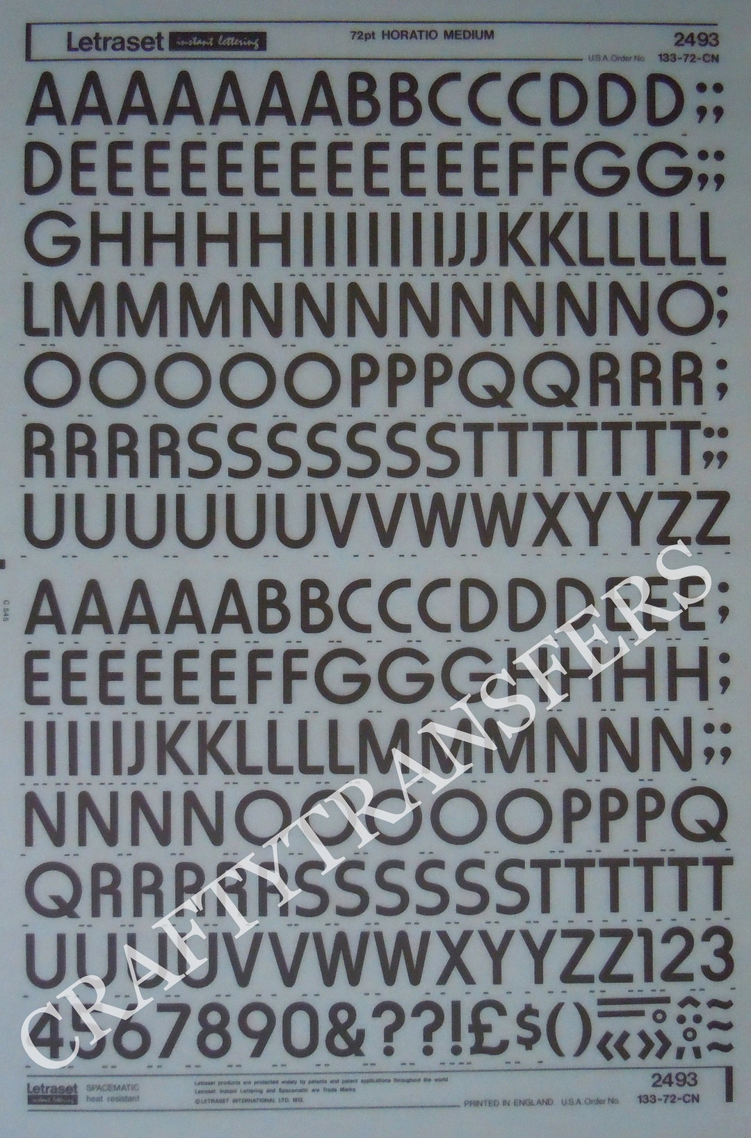 HORATIO MEDIUM (72pt/60pt/48pt/36pt) Letraset Instant Rub on Letter ...
