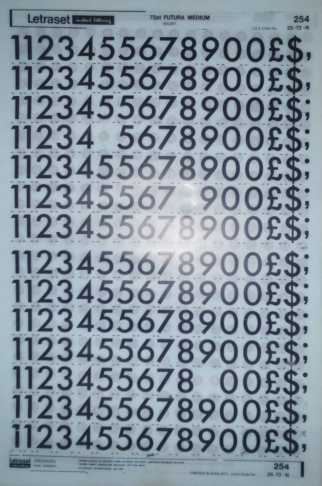 FUTURA MEDIUM Numbers Numerals 16pt/72pt Mecanorma / Letraset Instant ...