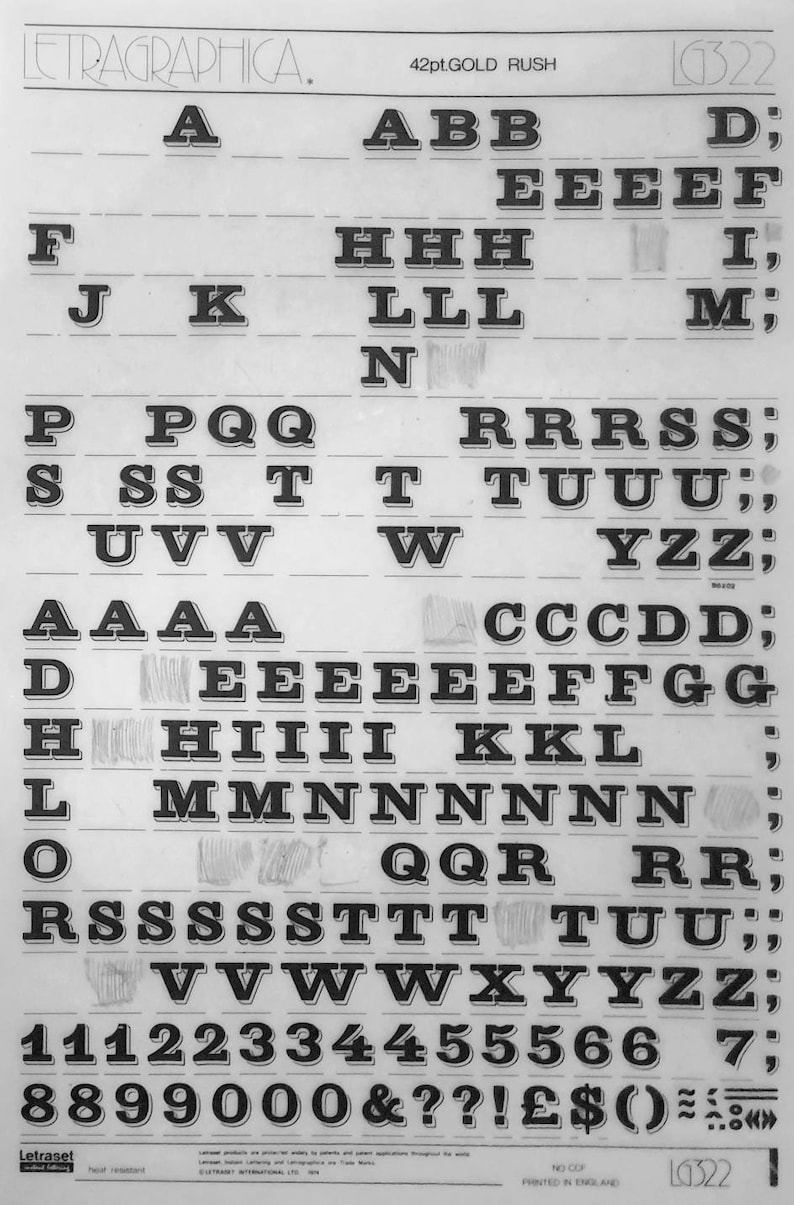 GOLD RUSH - LETRAGRAPHICA Letraset Dry Rub on Letter Transfers (choose ...