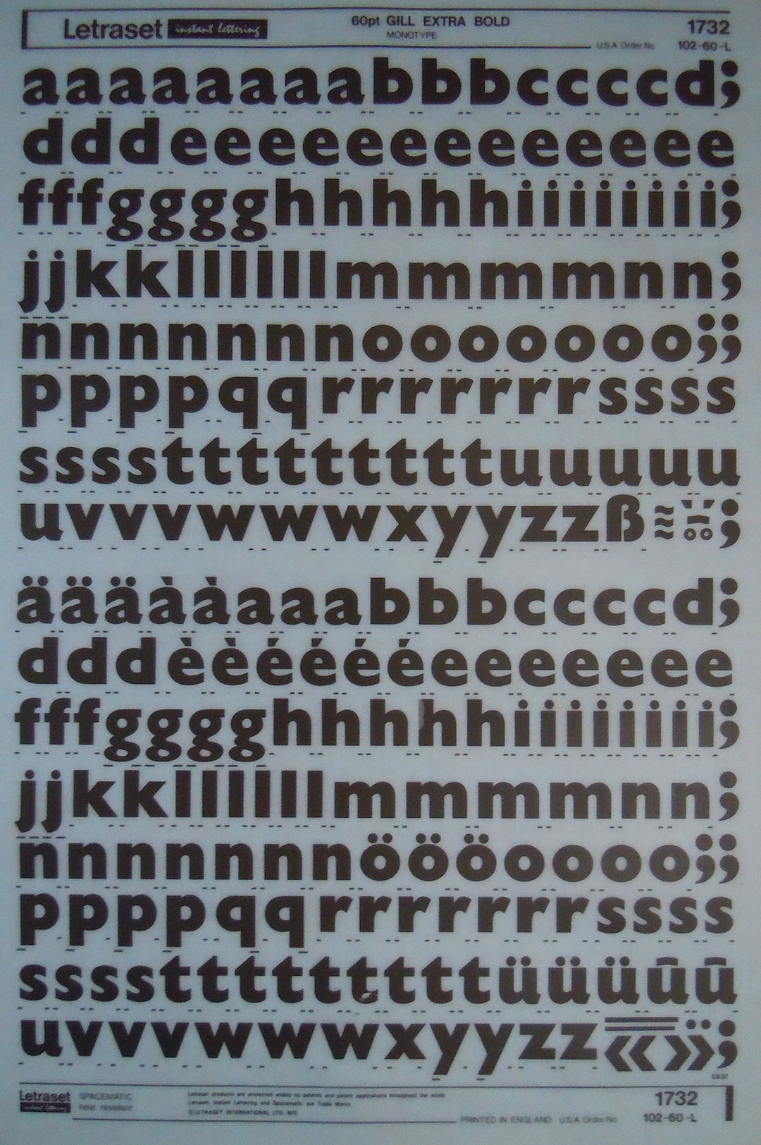 GILL SANS Extra BOLD- Letraset Instant Rub on Letter Transfers (choose ...