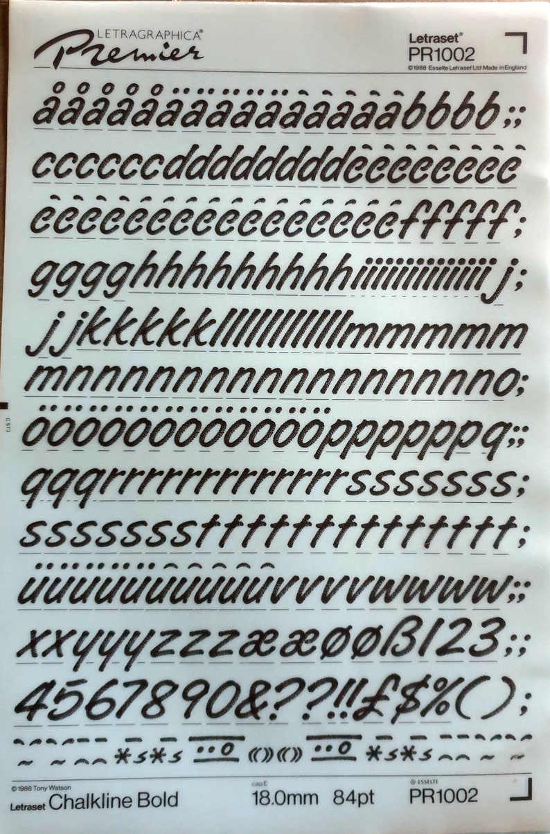 CHALKLINE BOLD (54pt/84pt) Letraset Premier Instant Rub on Transfer ...