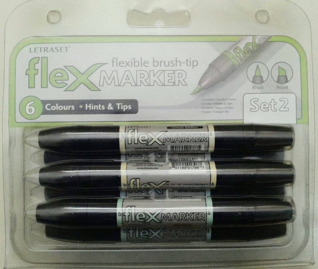 6 X Letraset Promarkers Flexmarker Set 2 / Colour Marker Pen Set ...