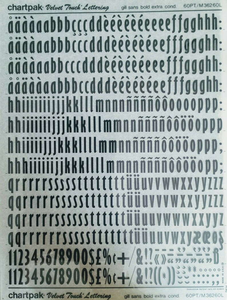 GILL SANS BOLD Extra Condensed Chartpak Letter/number Dry Rub on ...