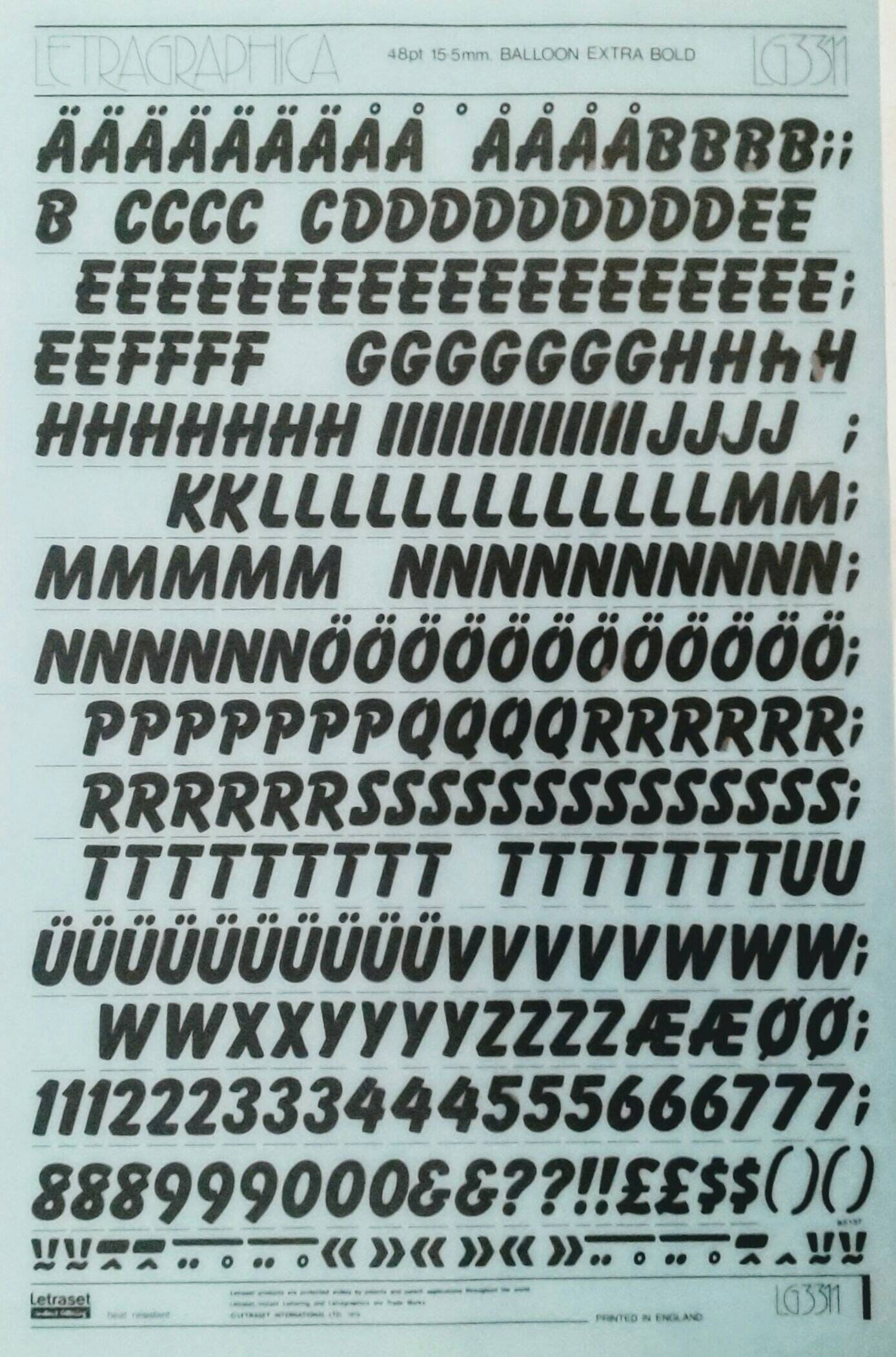 BALLOON EXTRA BOLD (36pt/48pt/72pt) Letragraphica Instant Rub on Letter ...