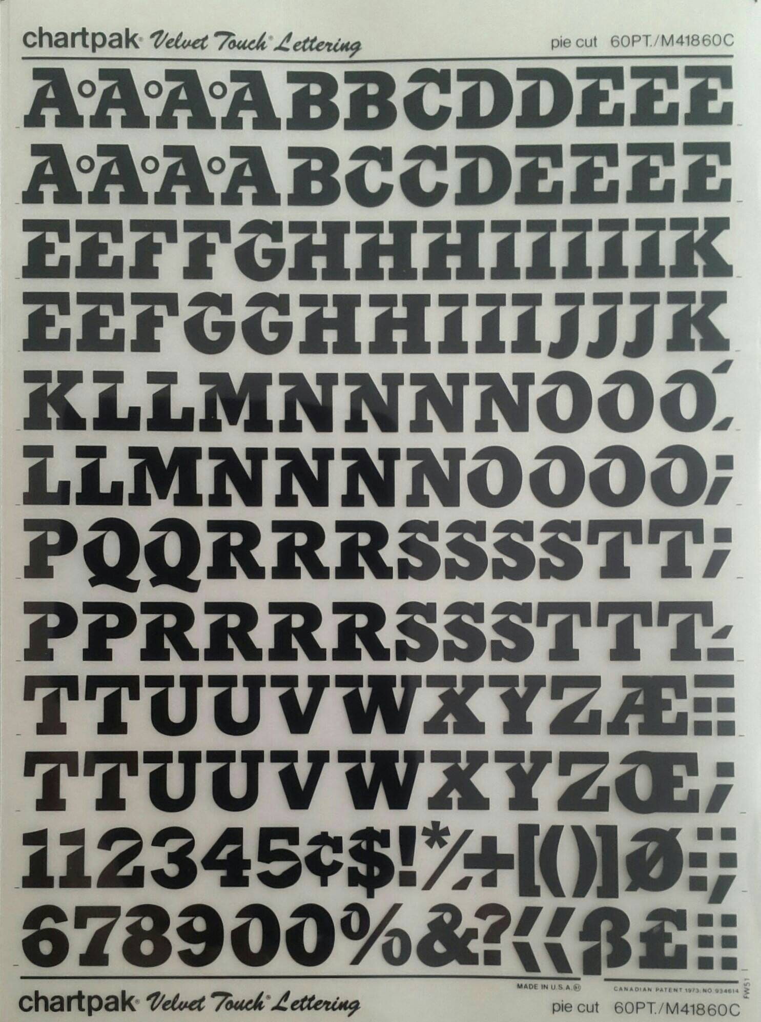 PIE CUT - Chartpak Vintage Letter/number Dry Rub on Transfers (ref M418 ...