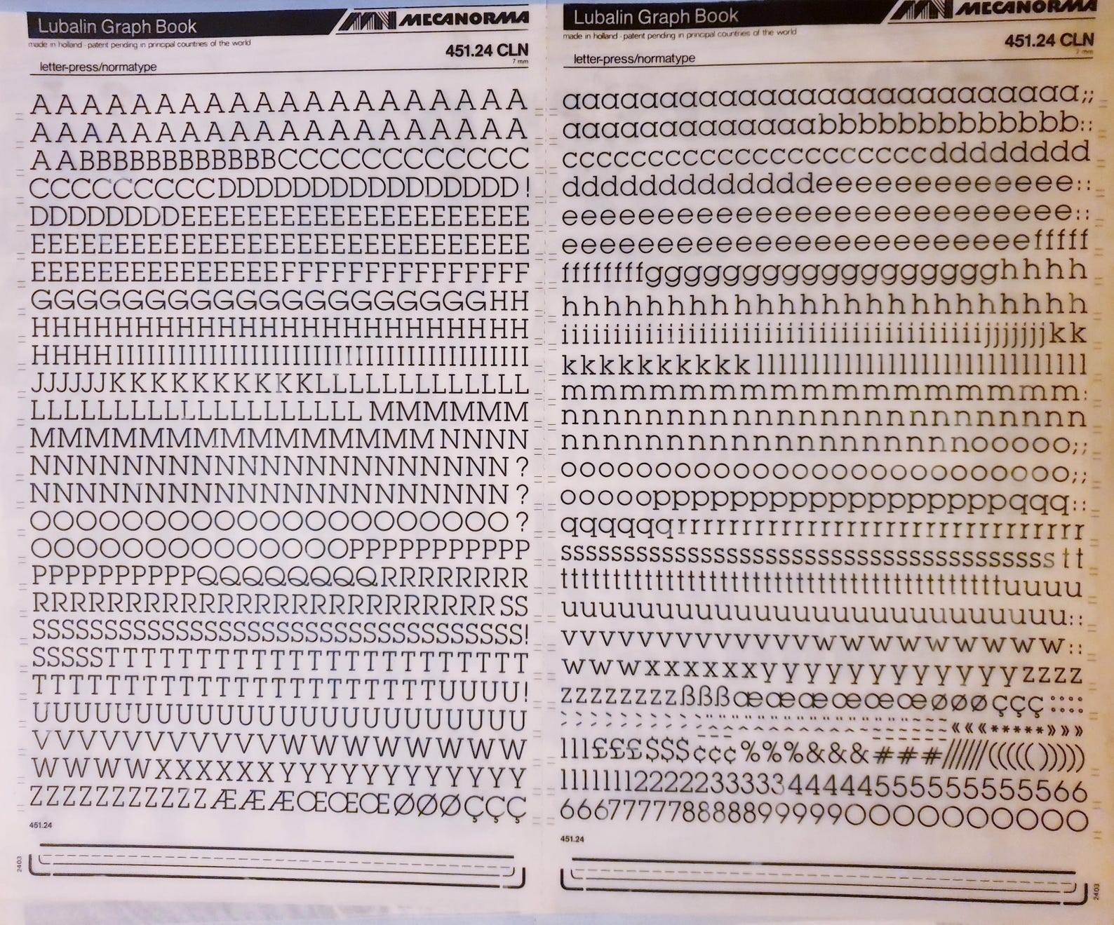 LUBALIN GRAPH BOOK (24pt/36pt) Mecanorma Letter/number Vintage Dry Rub ...