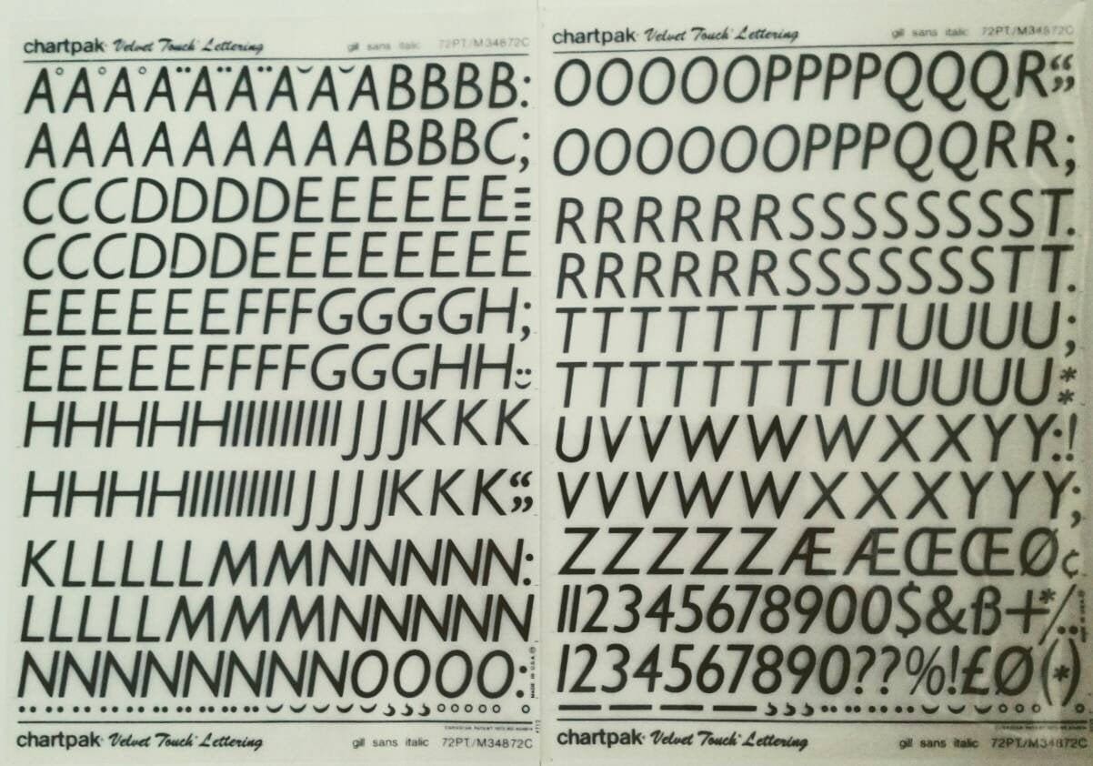 GILL SANS ITALIC - Chartpak Letter/number Vintage Dry Rub on Transfers ...