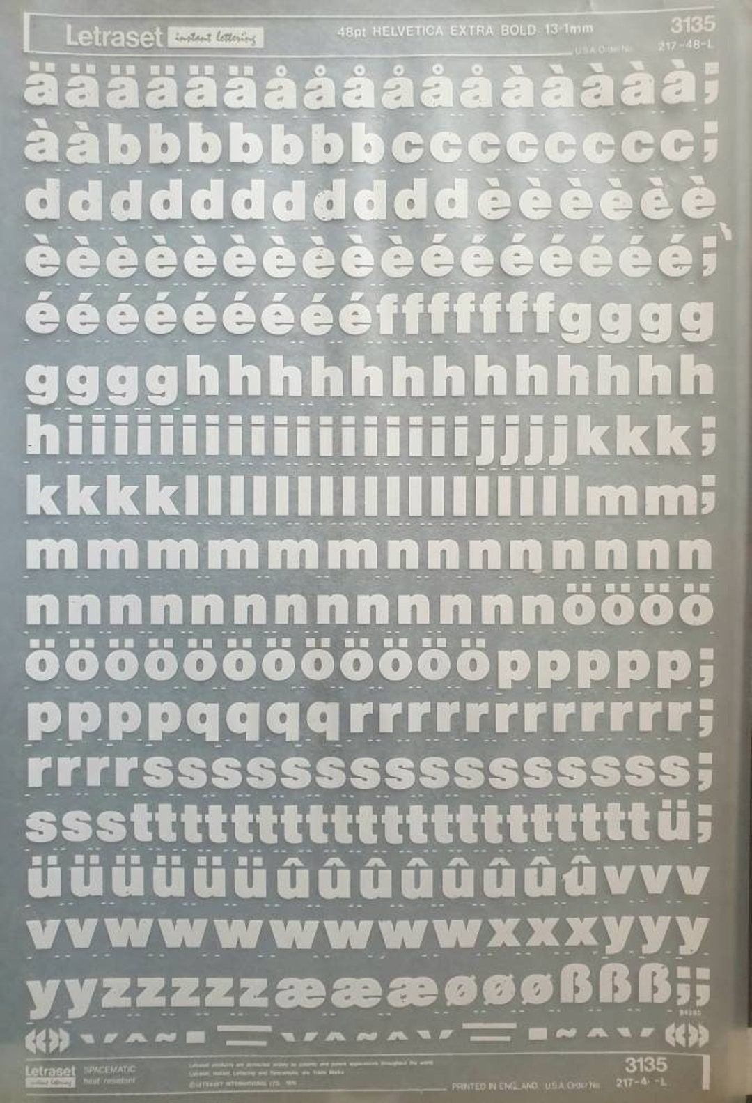 White HELVETICA EXTRA BOLD (36pt) Letraset Rub on Letter/number ...