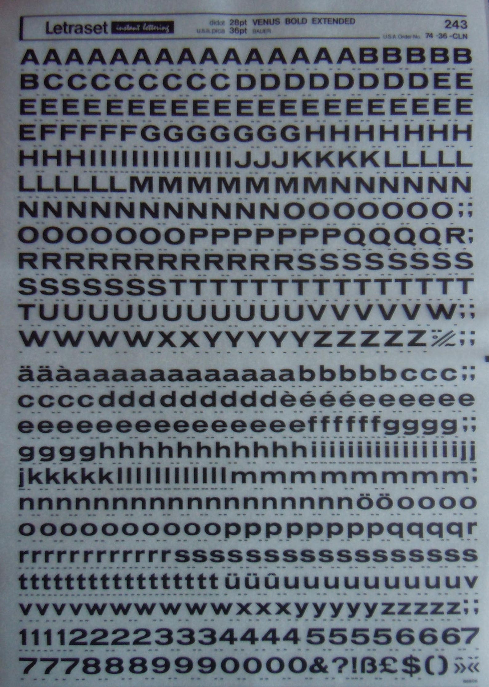 VENUS BOLD EXTENDED (16pt/66pt/96pt) Letraset Vintage Instant Rub on ...