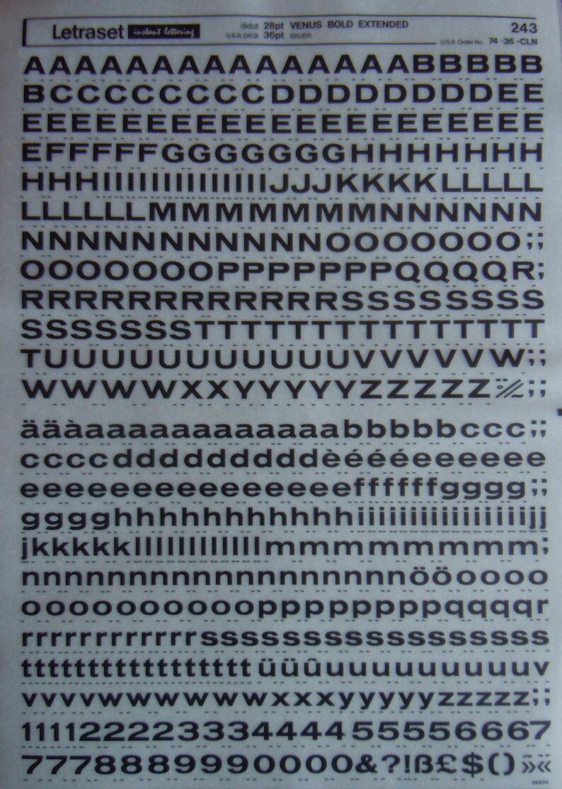 VENUS BOLD EXTENDED 16pt/66pt/96pt Letraset Vintage Instant - Etsy