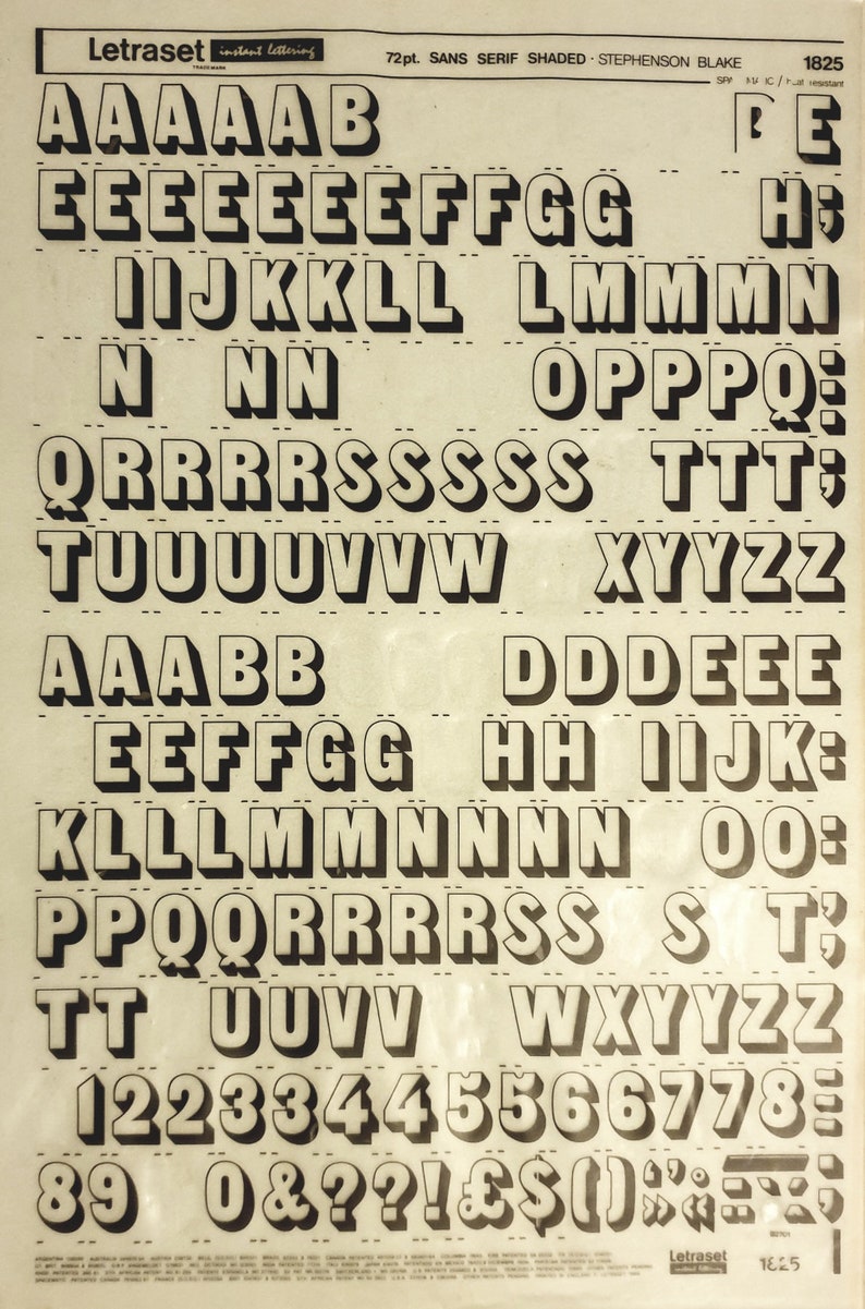 SANS SERIF SHADED (42pt/54pt/72pt) Letraset Instant Rub on Letter ...