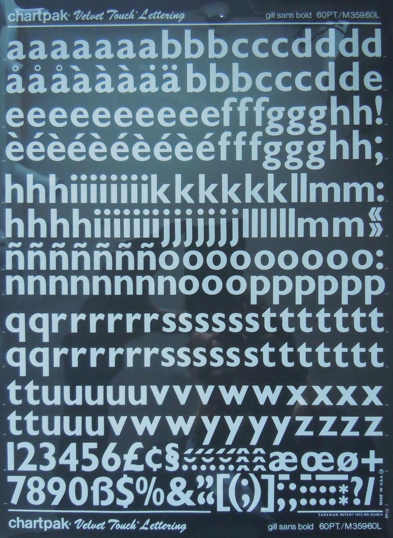 GILL SANS BOLD (60pt) White Chartpak Letter/number Dry Rub on Transfers ...