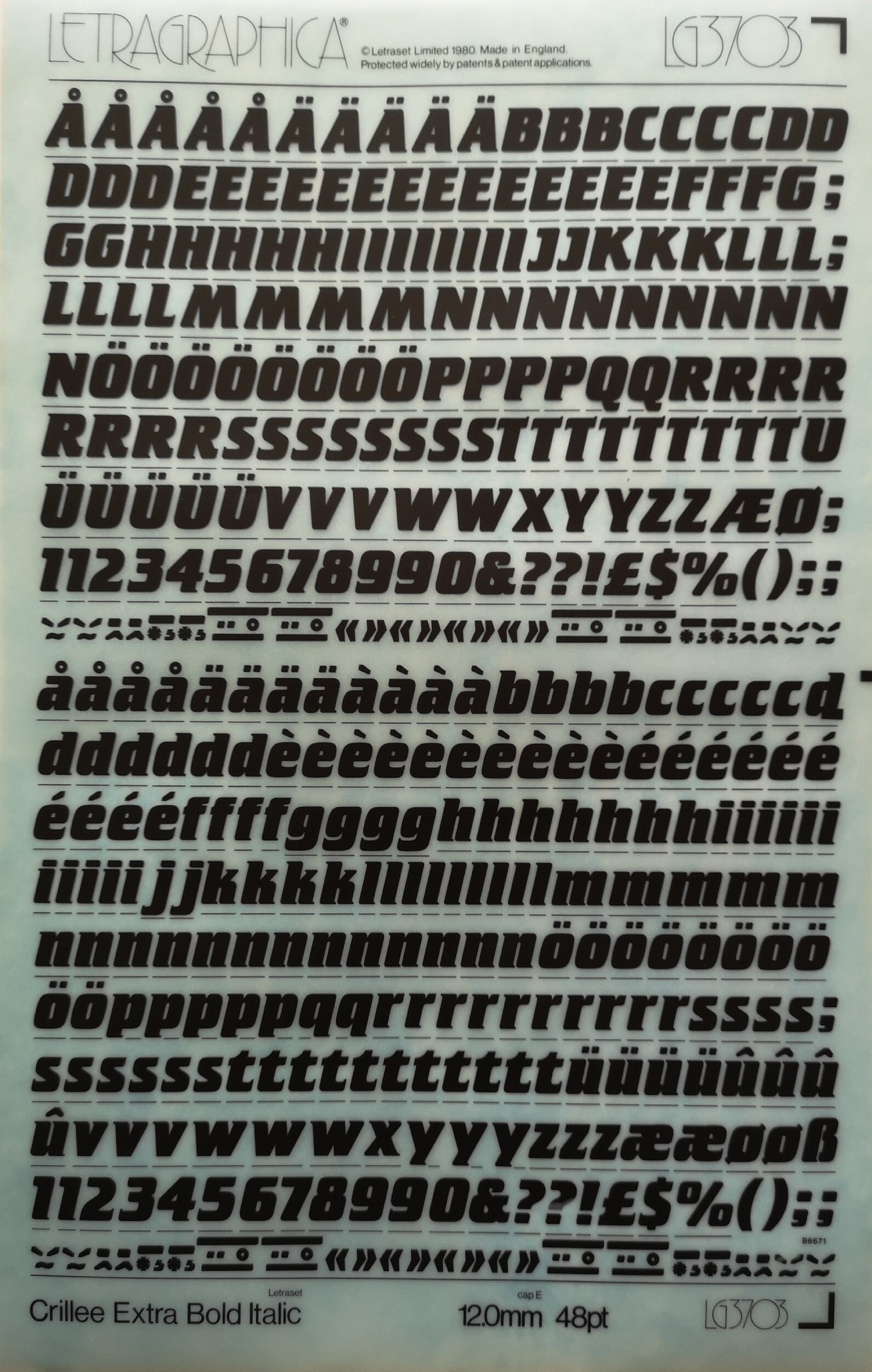 CRILLEE Extra BOLD ITALIC 36pt 60pt Letragraphica Letraset - Etsy