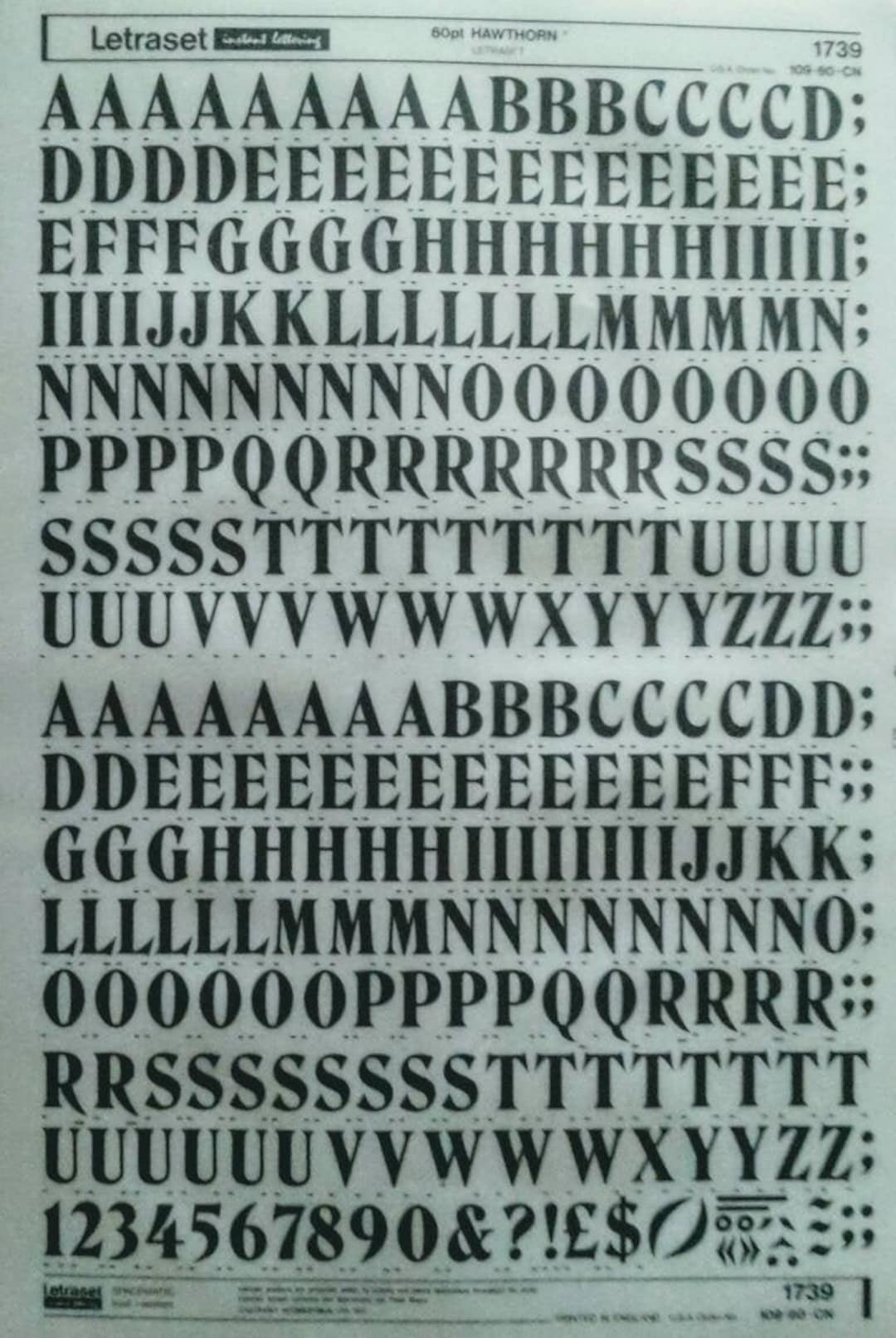 HAWTHORN (36pt/48pt/60pt) Letraset Vintage Instant Dry Rub on Letter ...