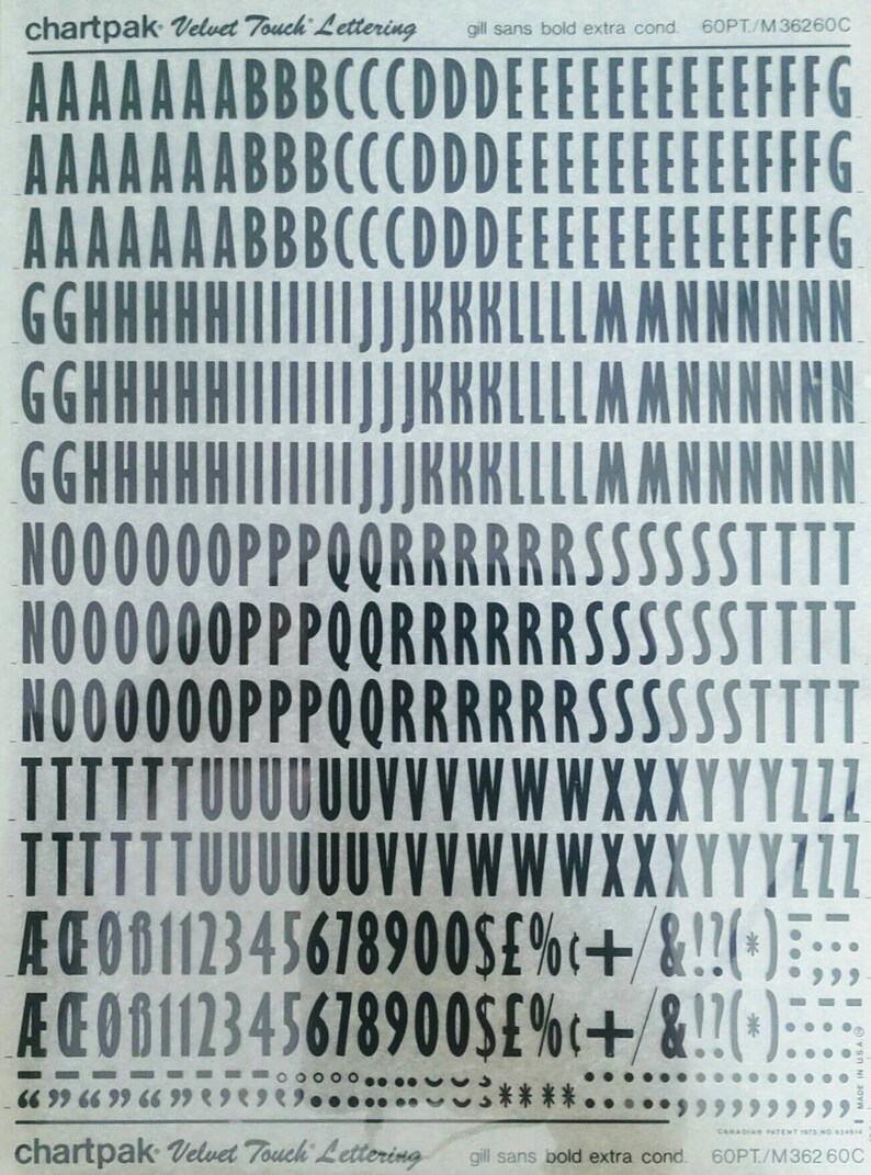 GILL SANS BOLD Extra Condensed Chartpak Letter/number Dry Rub on ...