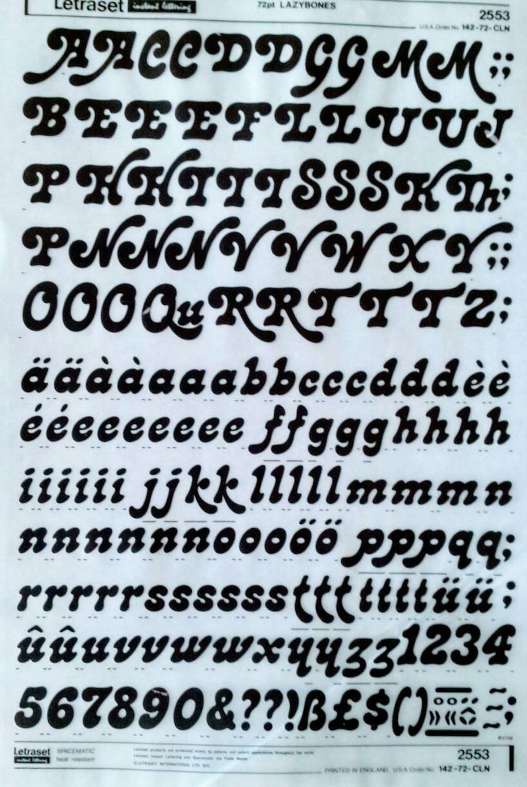 LAZYBONES (42pt) Letraset Dry Rub on Letter Transfers (choose Font Size ...
