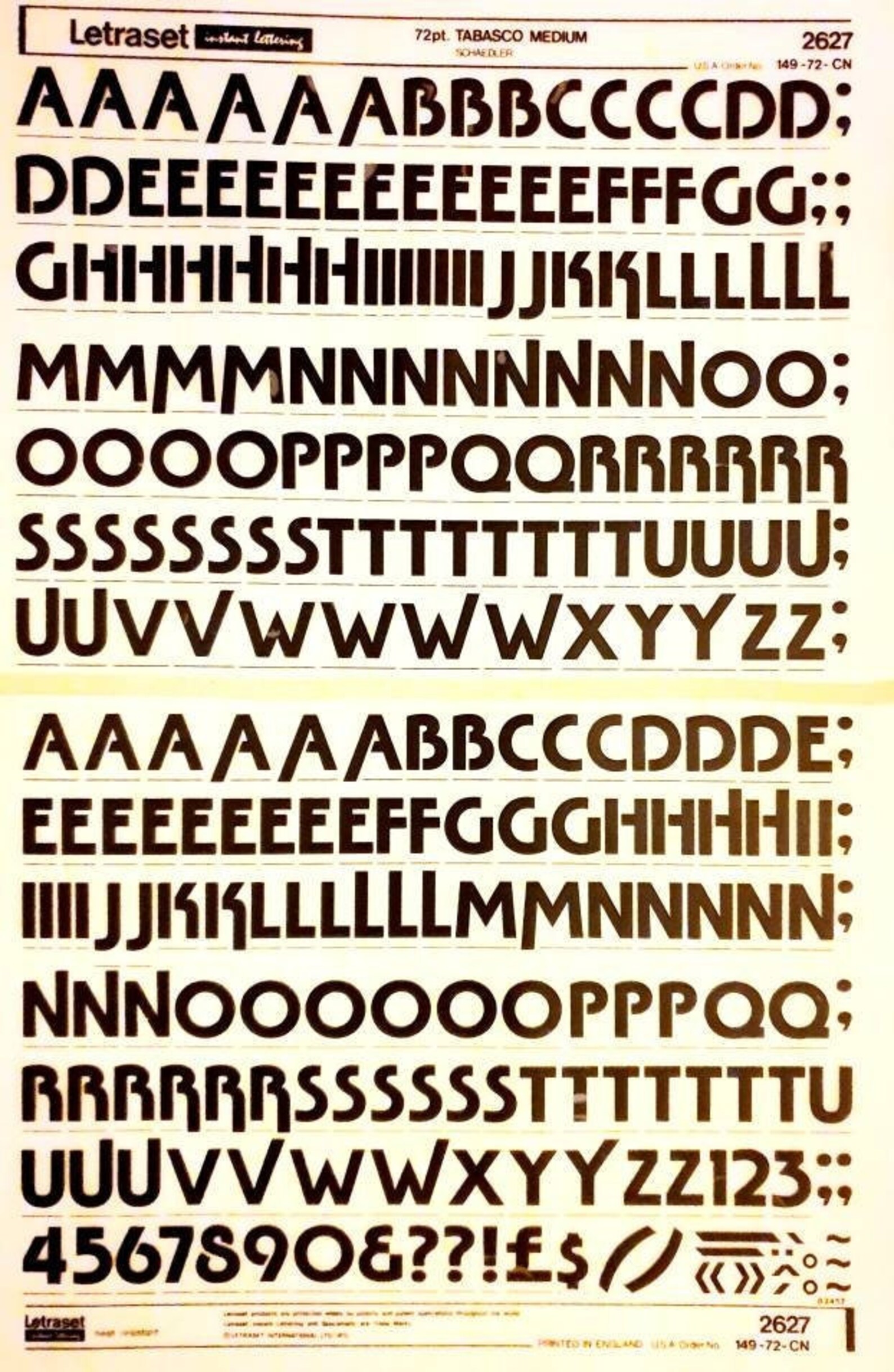 TABASCO MEDIUM (36pt/72pt) Letraset Rub on Letter/number Transfers ...