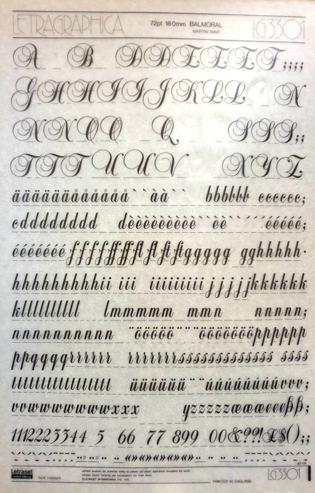 BALMORAL (72pt/60pt/42pt/36pt) Letragraphica Letraset Vintage Dry Rub ...