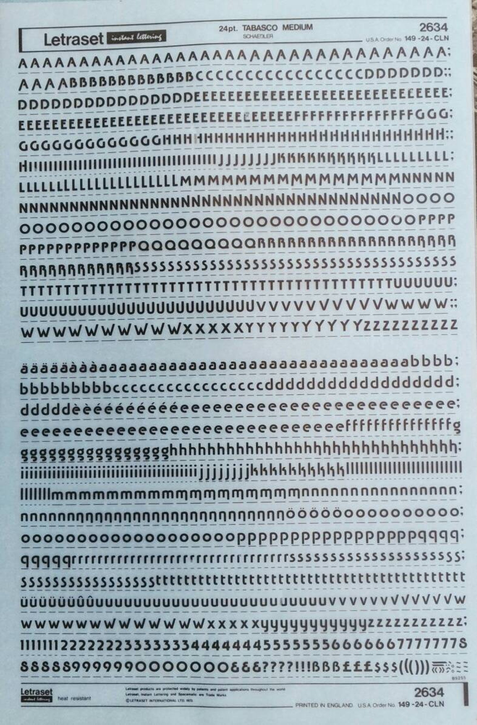 TABASCO MEDIUM (36pt/72pt) Letraset Rub on Letter/number Transfers ...