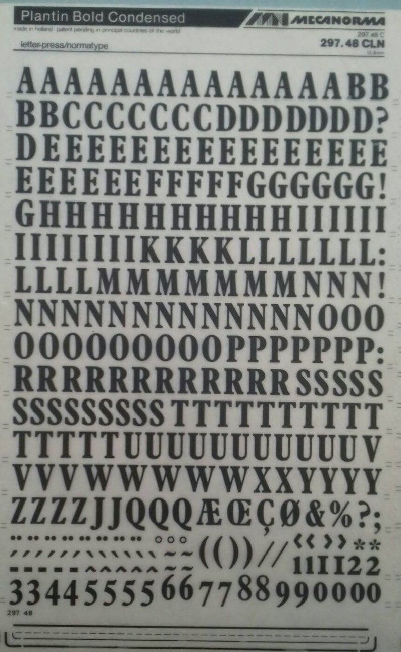 PLANTIN BOLD CONDENSED (10pt/12pt/20pt/24pt/36pt) Mecanorma Letter ...