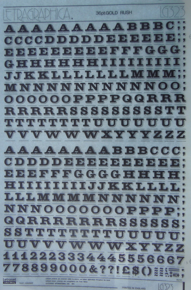 GOLD RUSH - LETRAGRAPHICA Letraset Dry Rub on Letter Transfers (choose ...