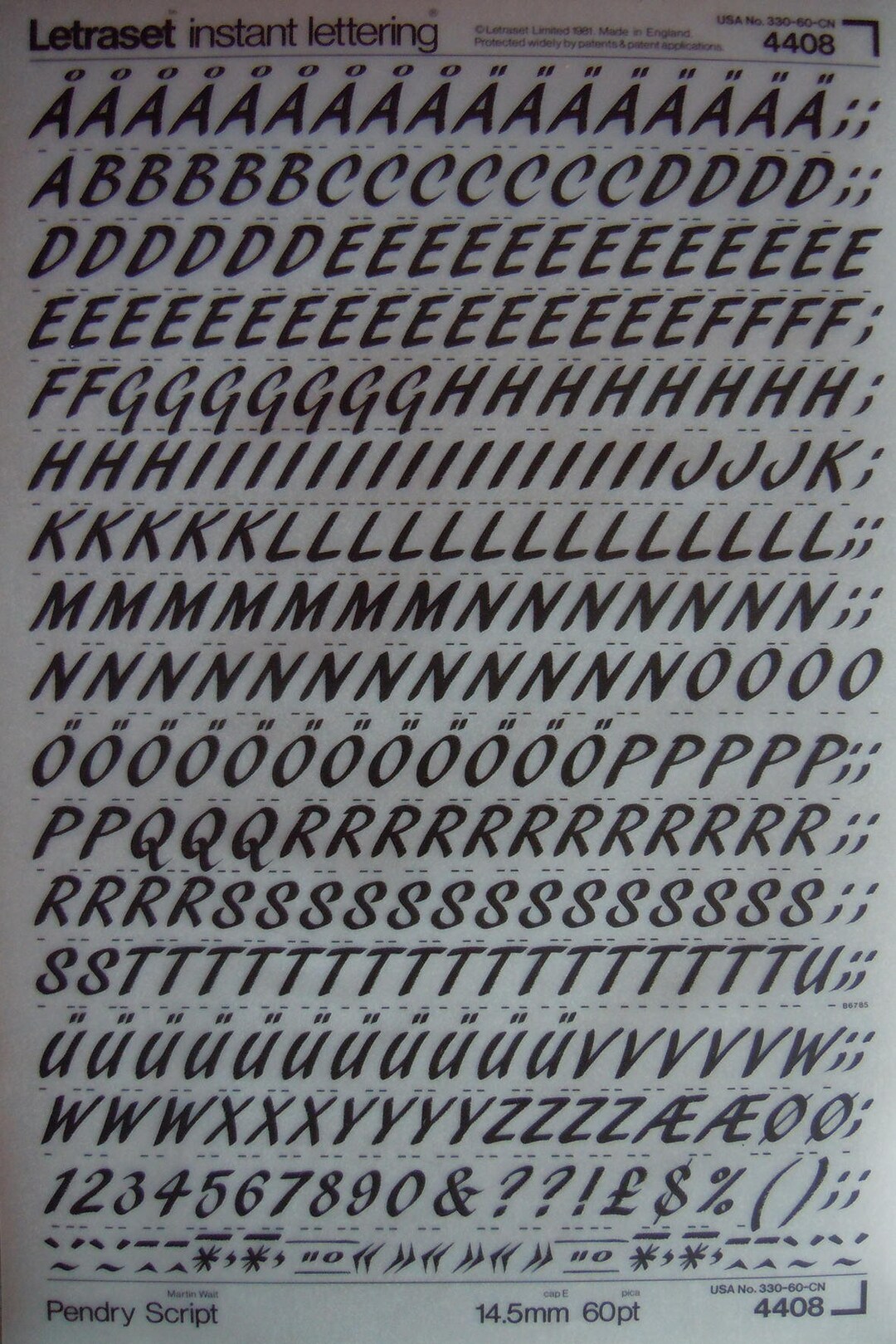 PENDRY SCRIPT (60pt/36pt) LETRASET Instant Rub on Letter Transfers (choose Font Size) - Etsy