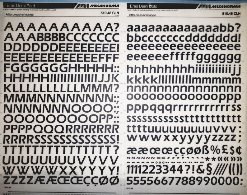 ERAS DEMI BOLD (36pt/48pt/60pt) Mecanorma Dry Rub on Letter Transfers ...