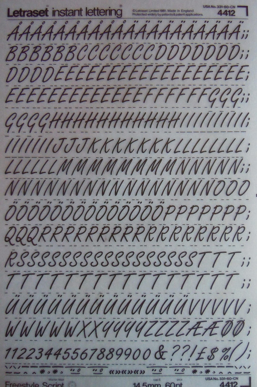 FREESTYLE SCRIPT (60pt/42pt/30pt) Letraset Instant Rub on Letter ...