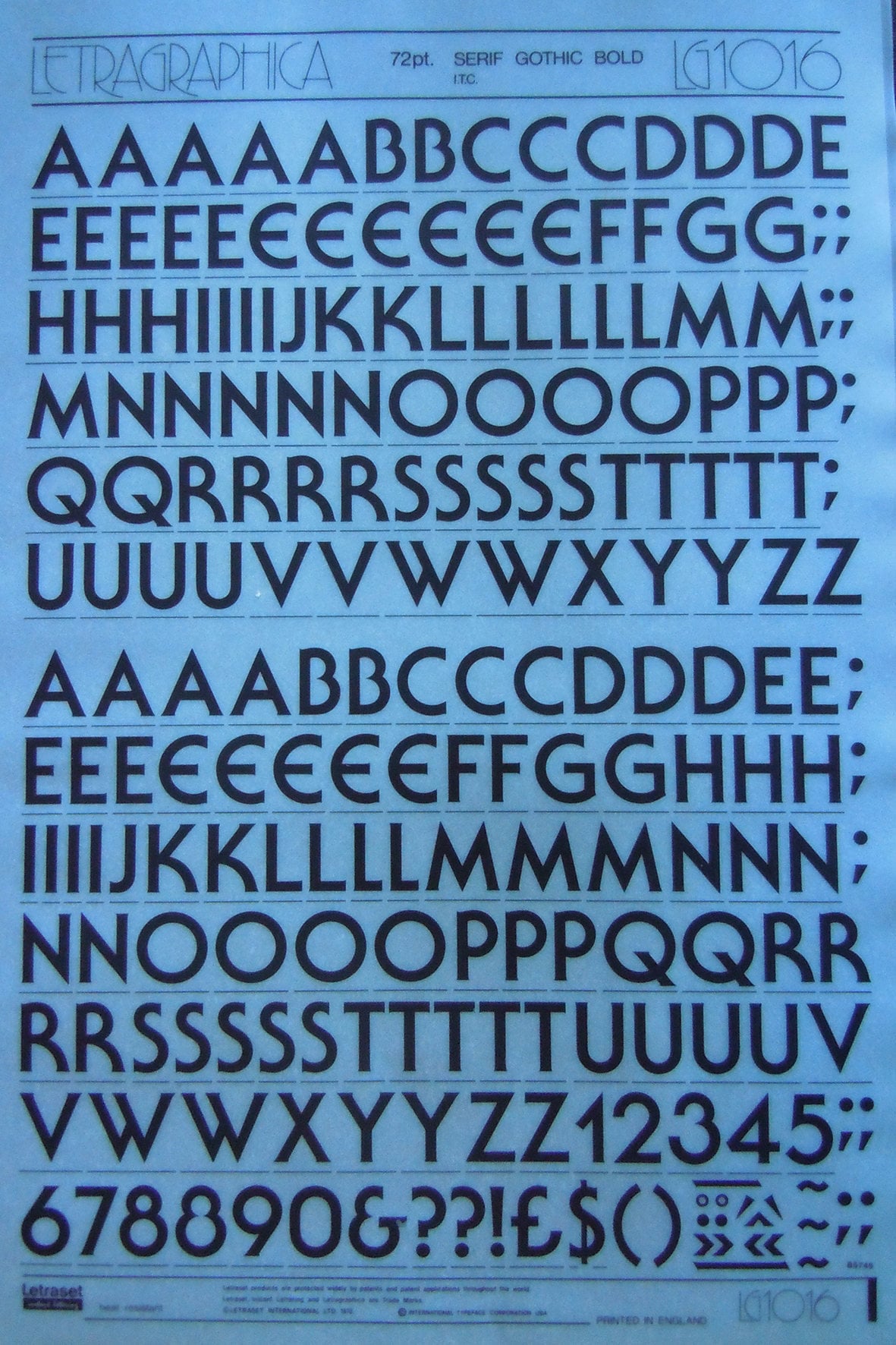 SERIF GOTHIC BOLD (72pt/48pt/36pt) Letraset Instant Rub on Letter ...