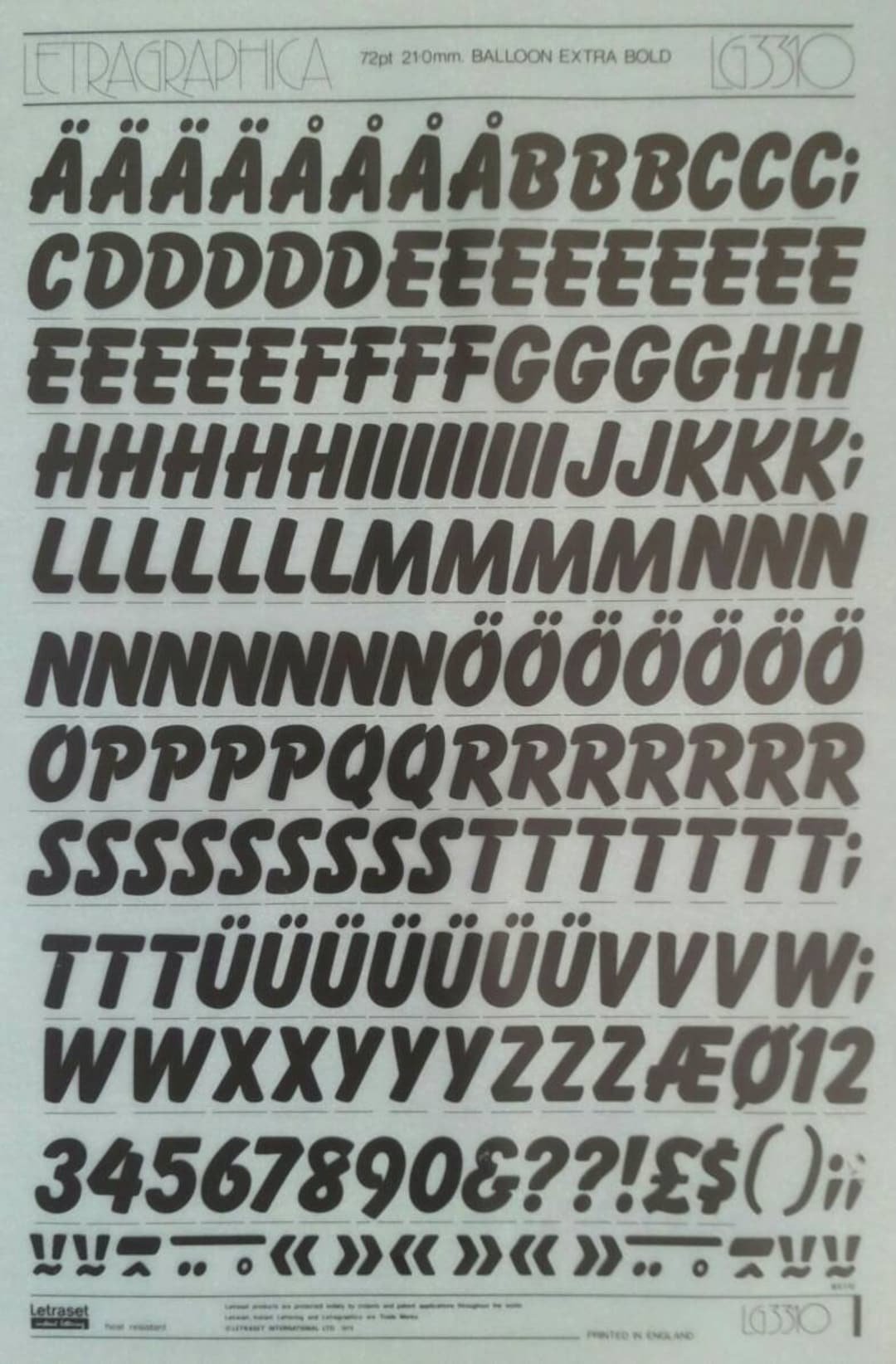 BALLOON EXTRA BOLD (36pt/48pt/72pt) Letragraphica Instant Rub on Letter ...