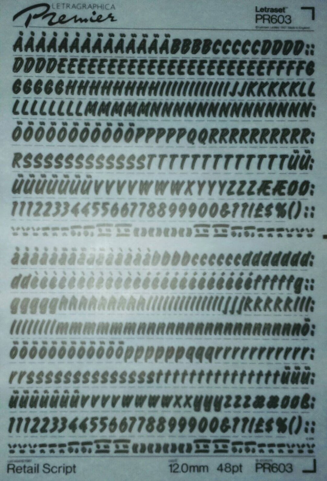 RETAIL SCRIPT 48pt Premier Letraset Letragraphica Vintage Dry Rub on ...