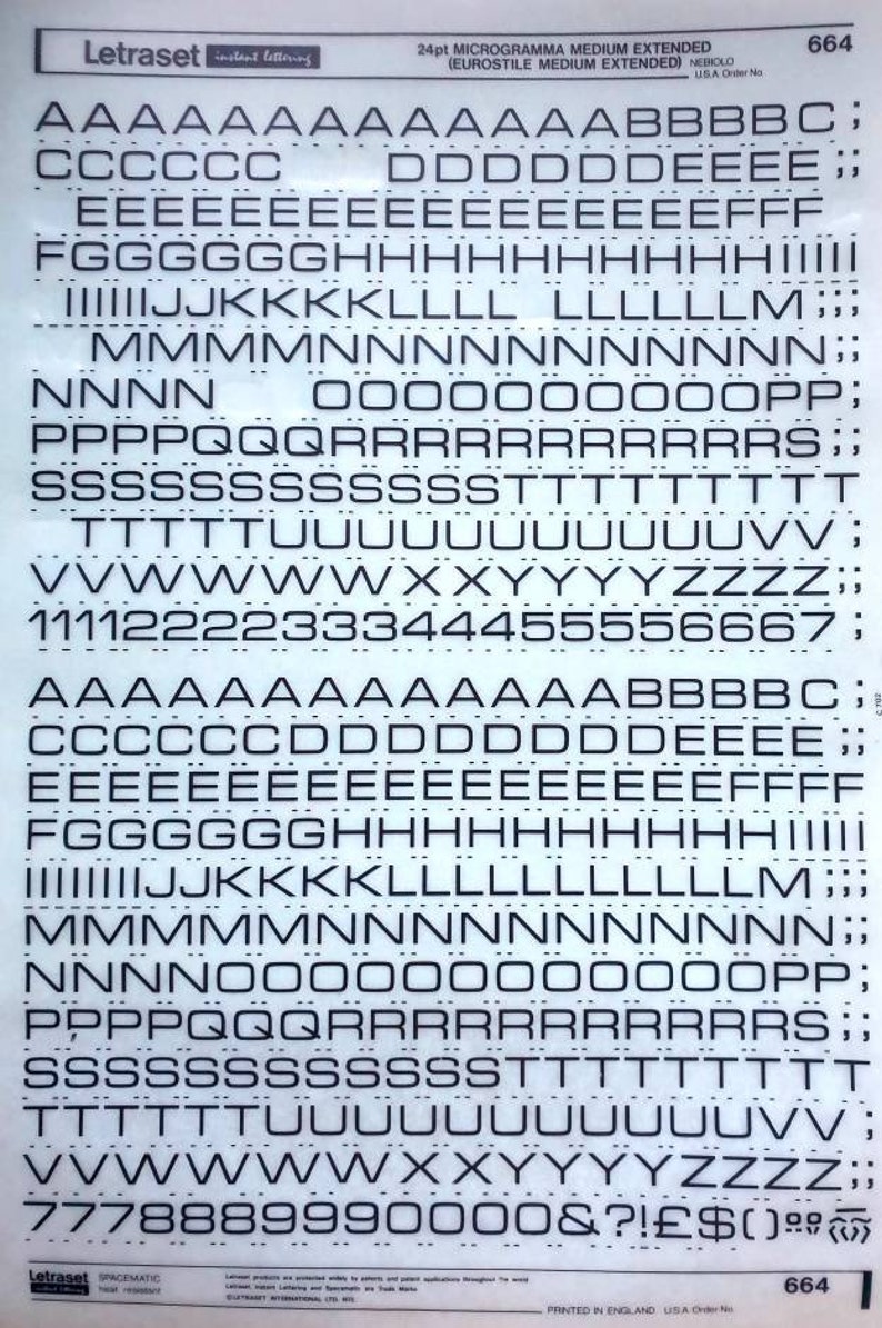 MICROGRAMMA MEDIUM EXTENDED (16pt/20pt/24pt/28pt/36pt) Letraset Instant ...