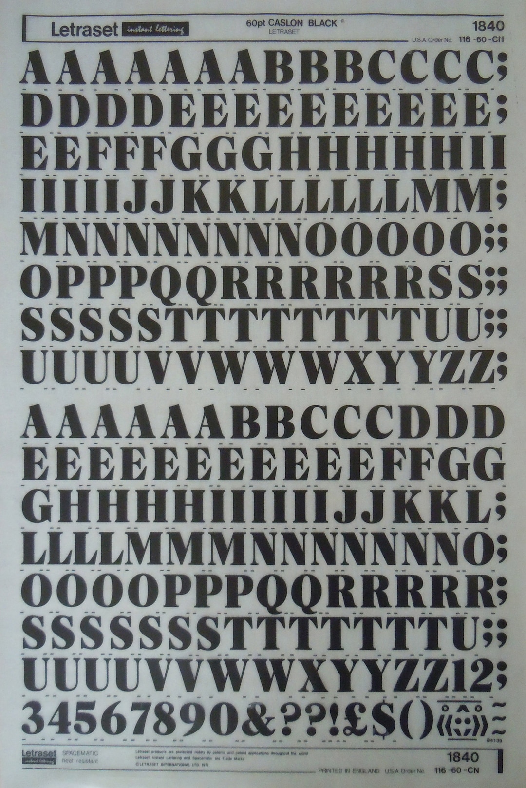CASLON BLACK - Letraset Vintage Instant Rub on Letter Transfers (choose ...