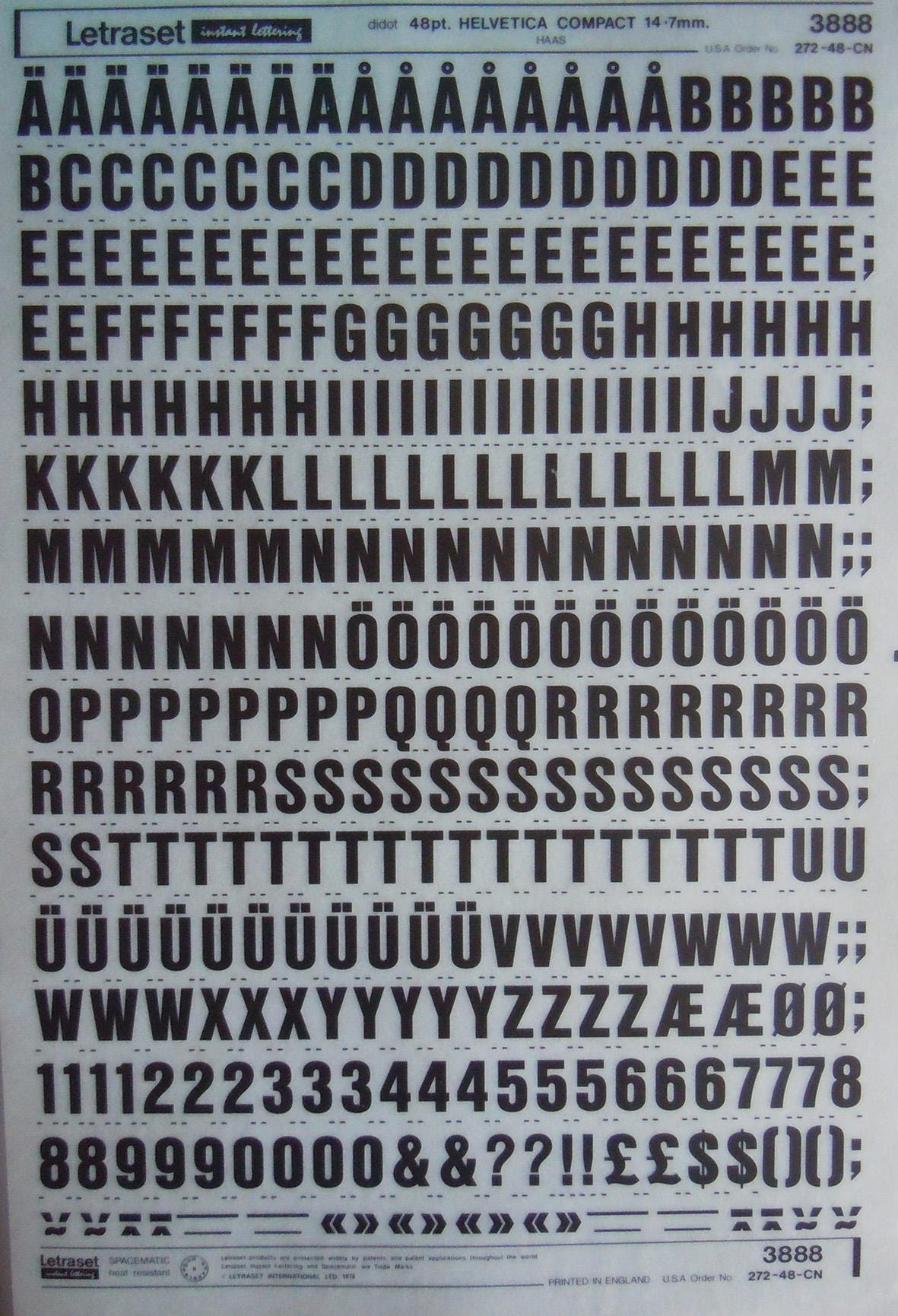 HELVETICA COMPACT 28pt/36pt/48pt/60pt Letraset secado instantáneo ...