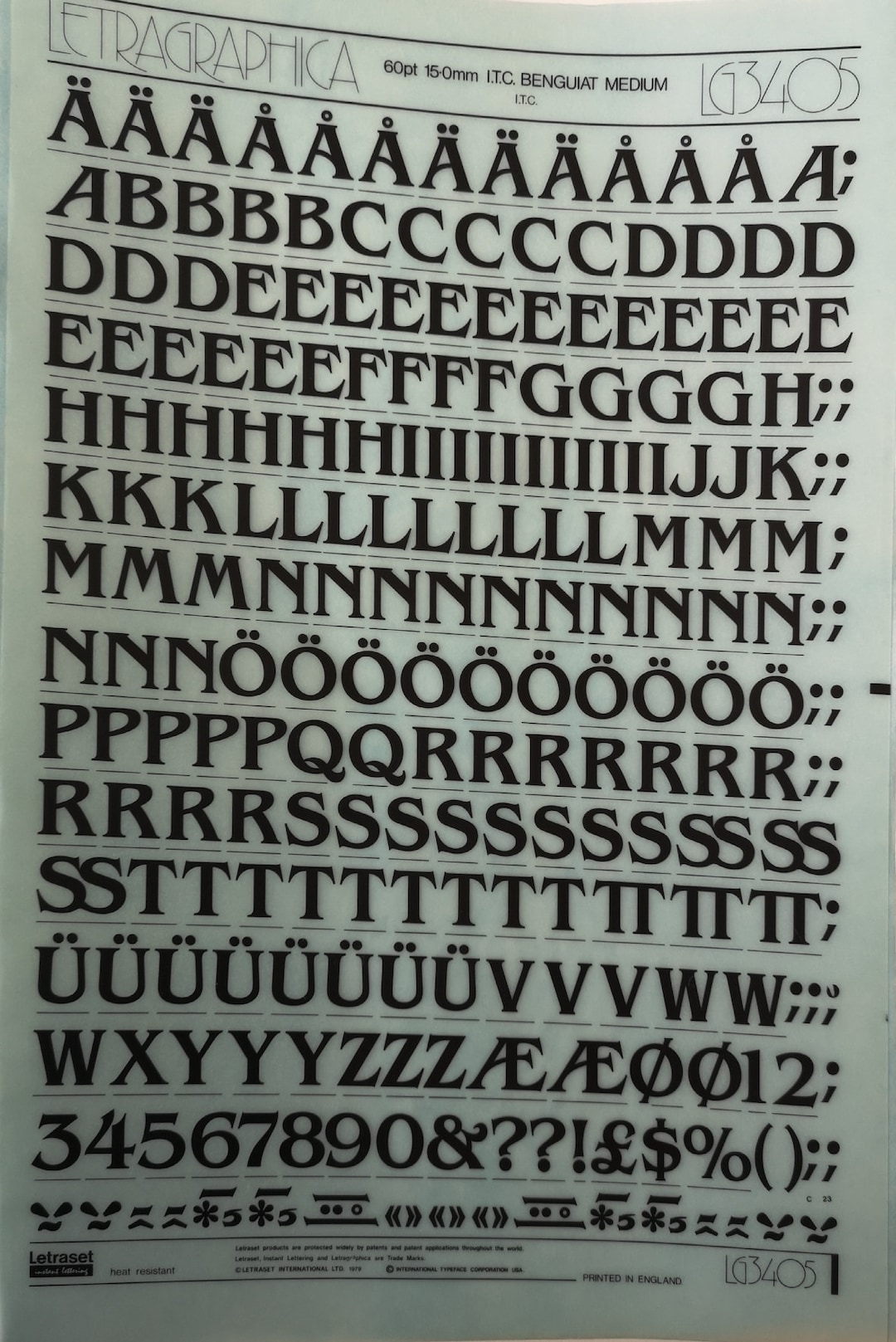 ITC BENGUIAT MEDIUM (60pt/48pt/36pt) Letragraphica Letraset Dry Rub on ...