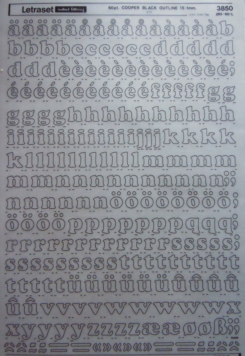 COOPER BLACK OUTLINE - Letraset Vintage Instant Rub on Letter Transfers ...